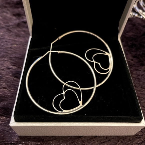 Jewelry | Rare Sterling Silver Round Formed Heart 2 Inch Hoops | Poshmark